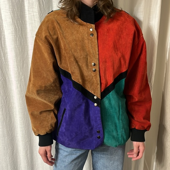 Derby leather coat works | Jackets & Coats | 9s Vintage Color Block ...